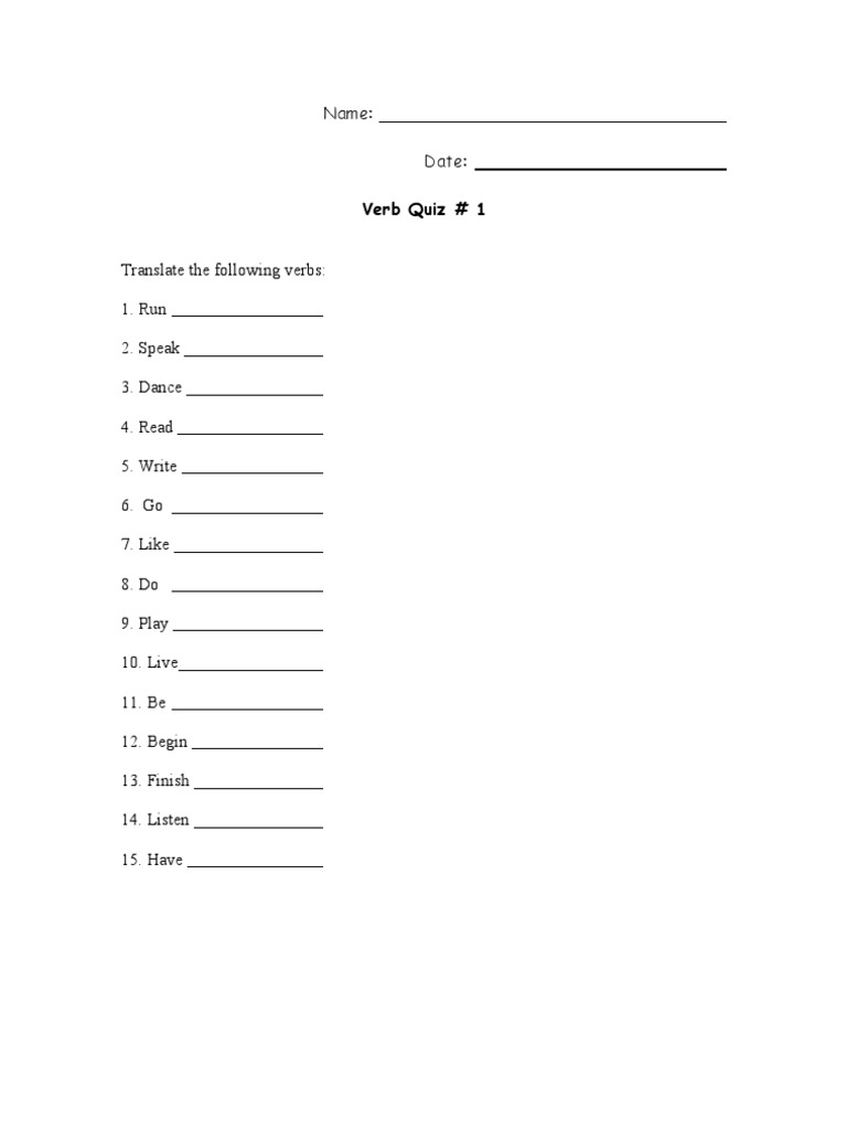 Verb Quiz 1 | PDF | Linguistic Morphology | Language Mechanics