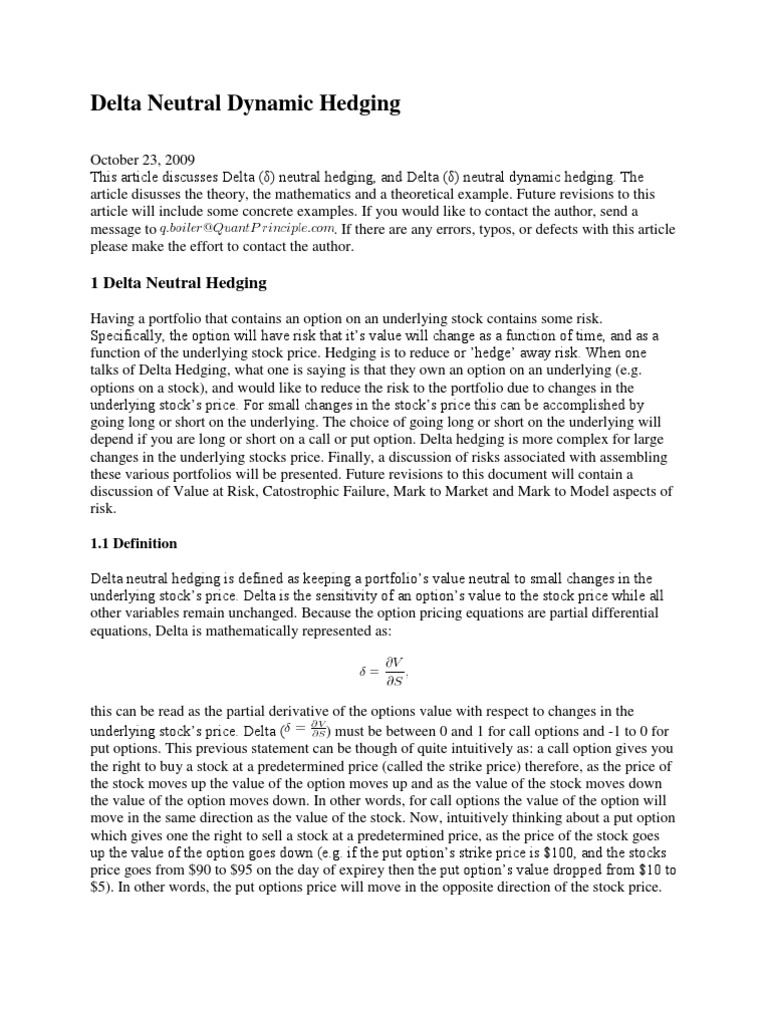 Delta Neutral Dynamic Hedging | PDF | Greeks (Finance) | Option (Finance)
