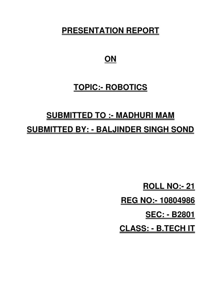 Robotics Report | PDF