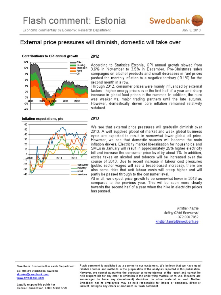 Flash Comment: Estonia - January 8, 2013 | PDF | Inflation | Economic ...