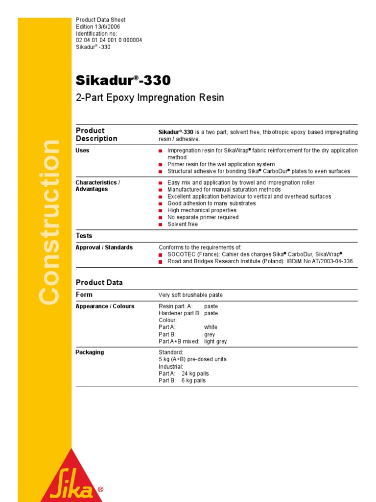 Sikadur-330 epoxy | Epoxy | Adhesive