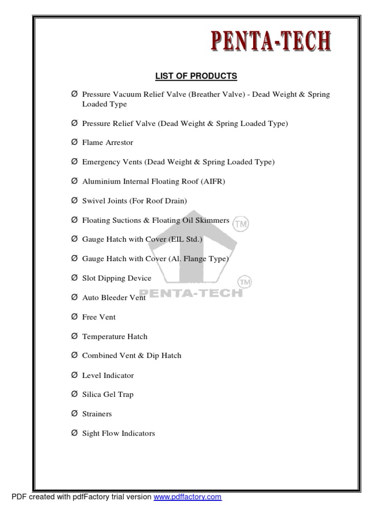 Product List for Pressure Relief Systems | PDF