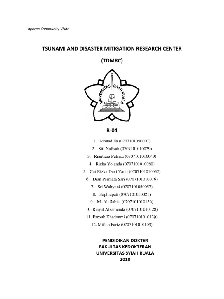 Tsunami and Disaster Mitigation Research Center (TDMRC) : Laporan ...