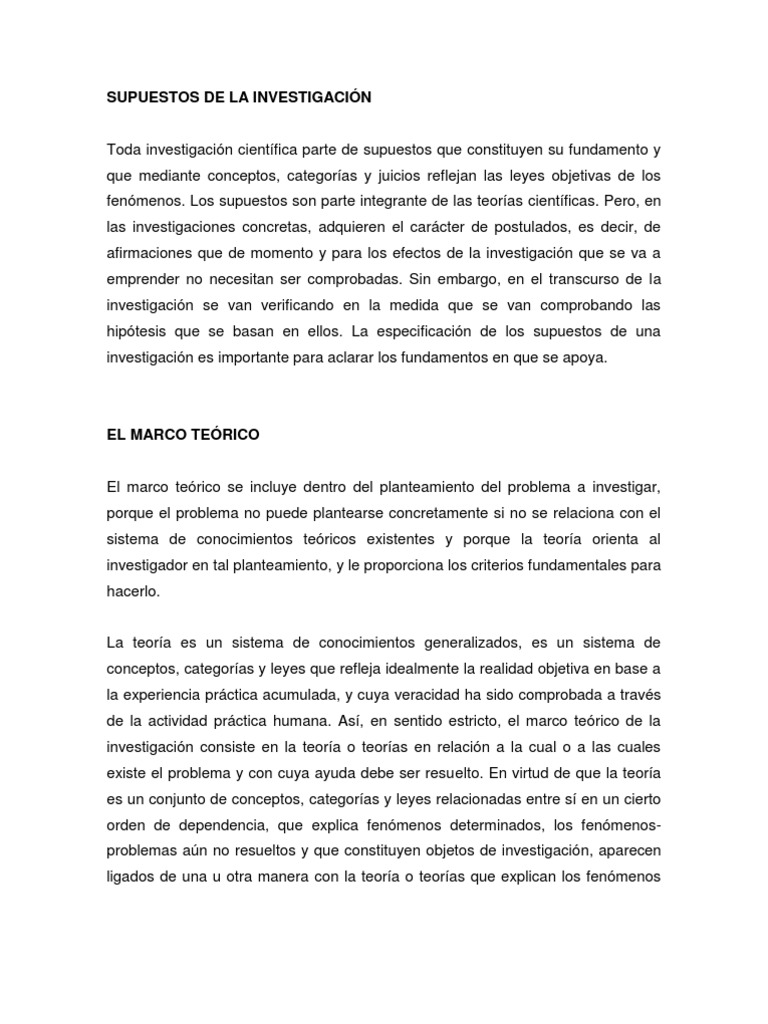 SUPUESTOS DE LA INVESTIGACIÓN | Teoría | Hipótesis
