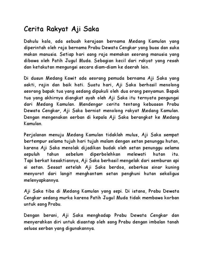 Cerita Rakyat Aji Saka | PDF