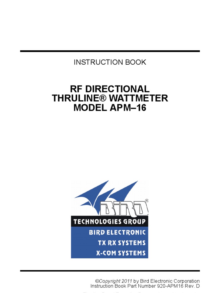 RF Directional Thruline® Wattmeter Model Apm-16: Instruction Book | PDF