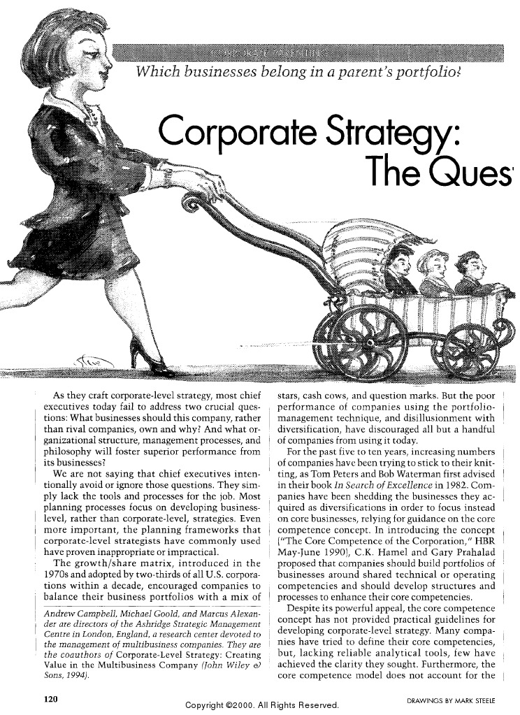 Corporate Strategy - The Quest For Parenting Advantage | PDF