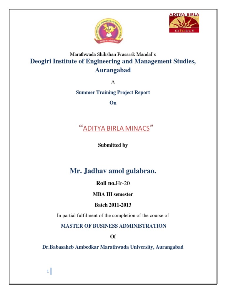 An Insight into Operations: A Summer Training Project Report on Aditya ...