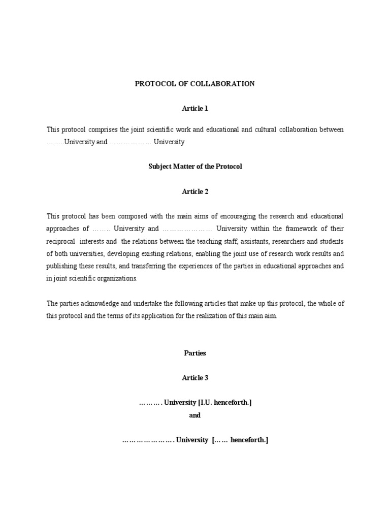 University Collaboration Protocol Document | PDF | University ...