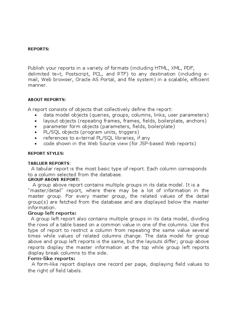 Publish Reports in Multiple Formats from Any Destination | PDF | Pl/Sql ...