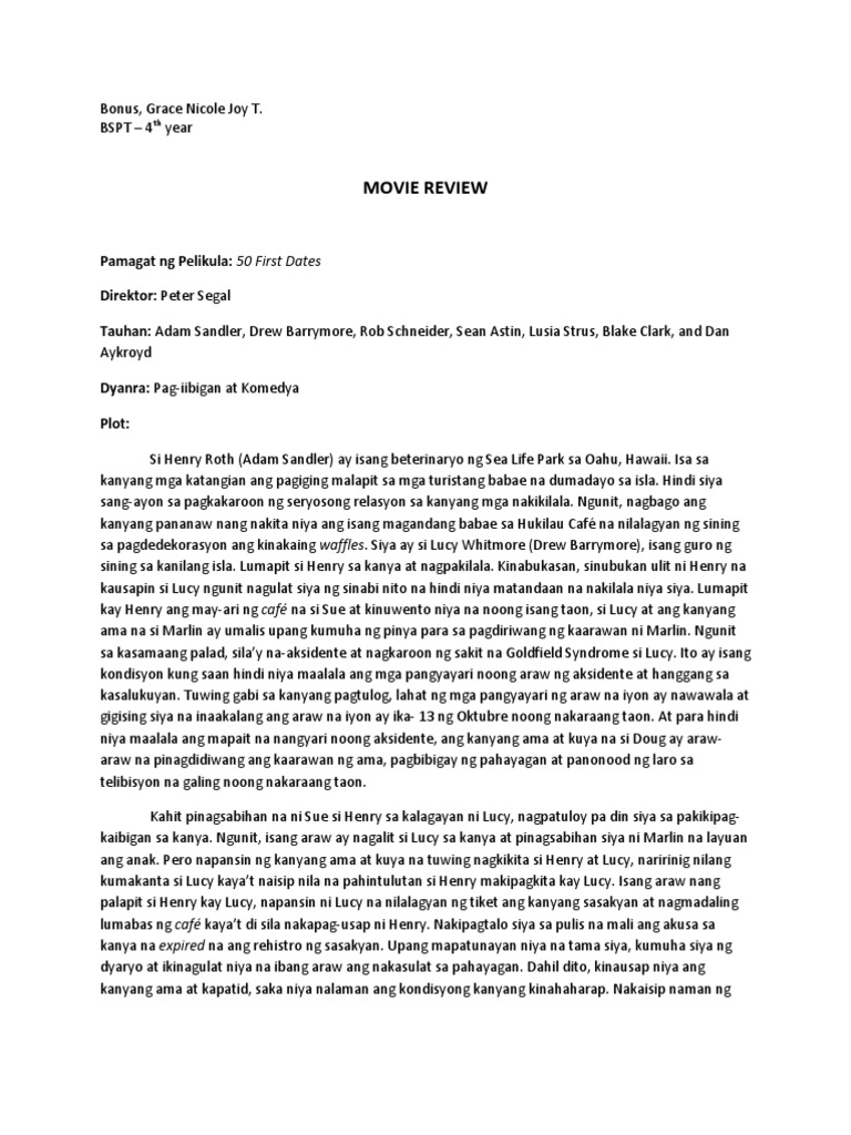 Movie Review - 50 First Dates (Filipino) | PDF