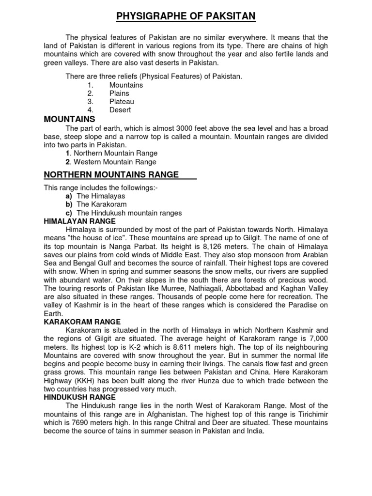 The Physical Features of Pakistan 2 | PDF | Himalayas | Physical Geography