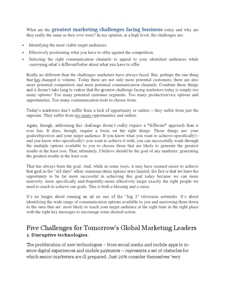 What Are The Greatest Marketing Challenges Facing Business Today and ...