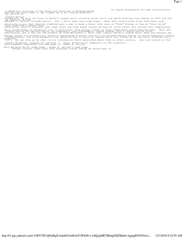 Works and Theories of WILHELM REICH Related To Orgone Motors | PDF ...