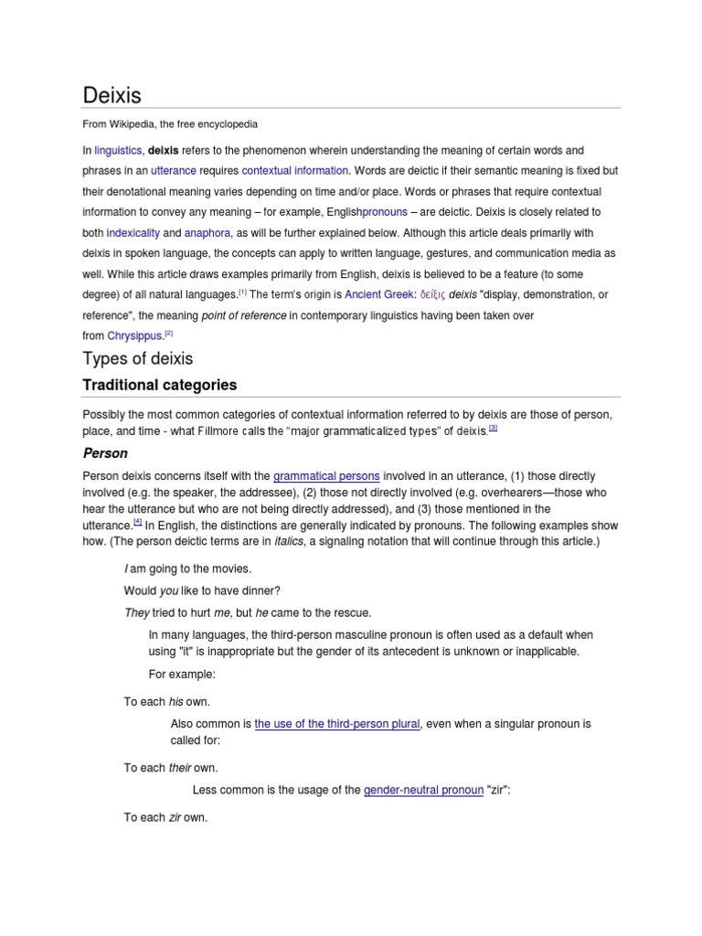 Deixis | PDF | Semantics | Language Mechanics
