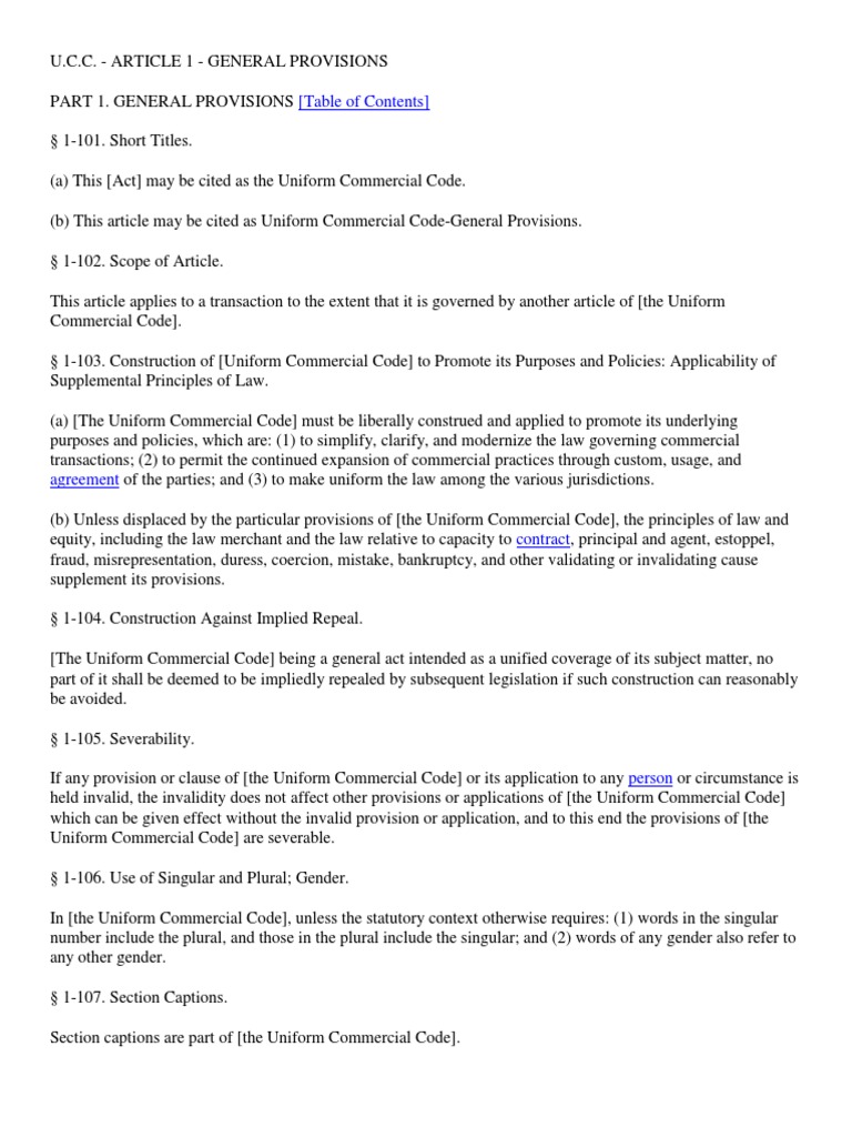 Universal Commercial Code 1-9 | PDF | Lease | Offer And Acceptance