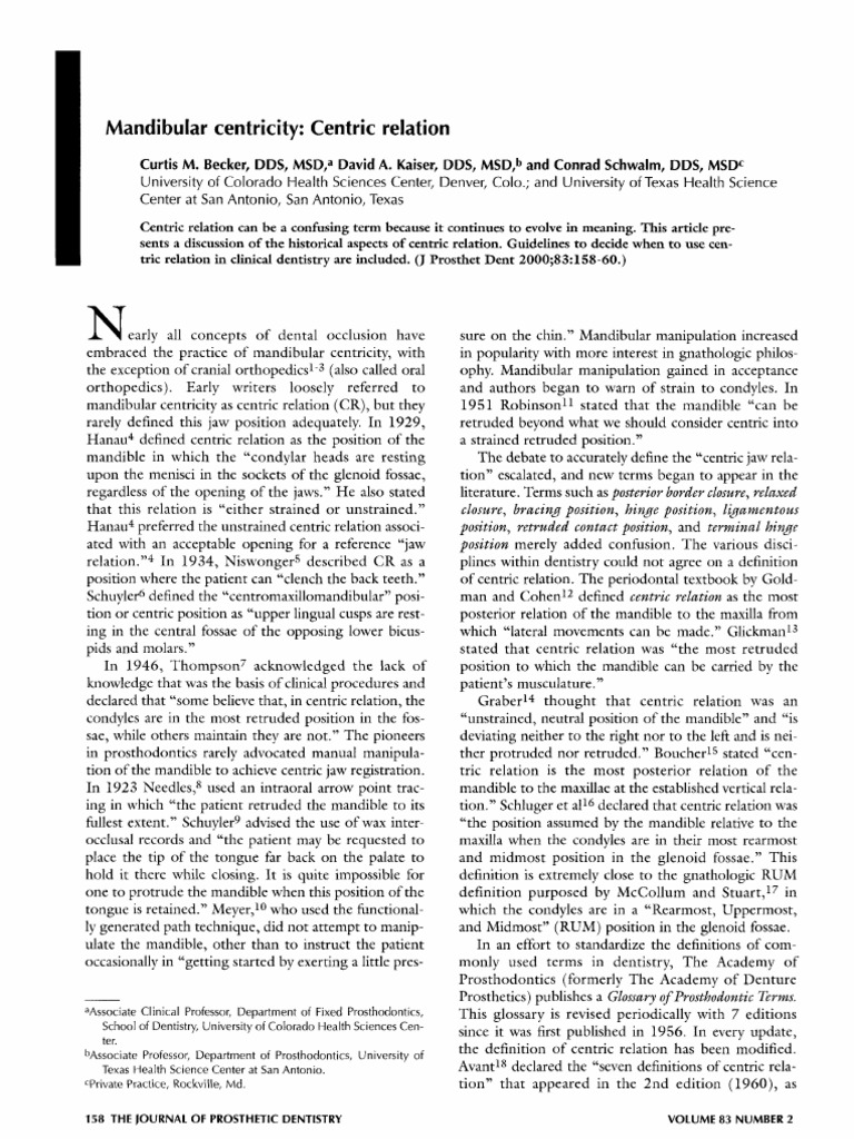 Mandibular Centricity Centric Relation | PDF | Dental Degree | Dentistry