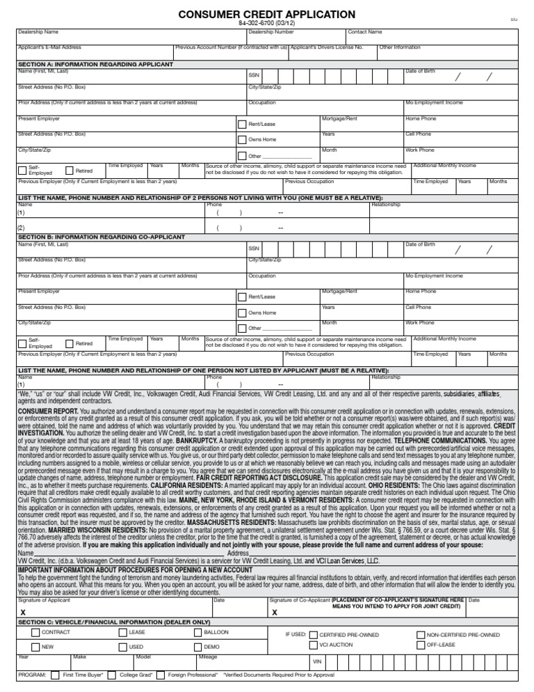 VW Audi Credit App | PDF | Credit History | Credit (Finance)