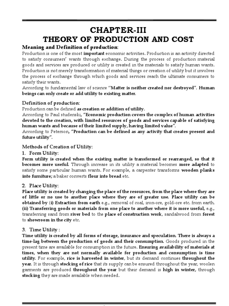 Chapteriii Theory Of Production And Cost Pdf Production Function Long Run And Short Run