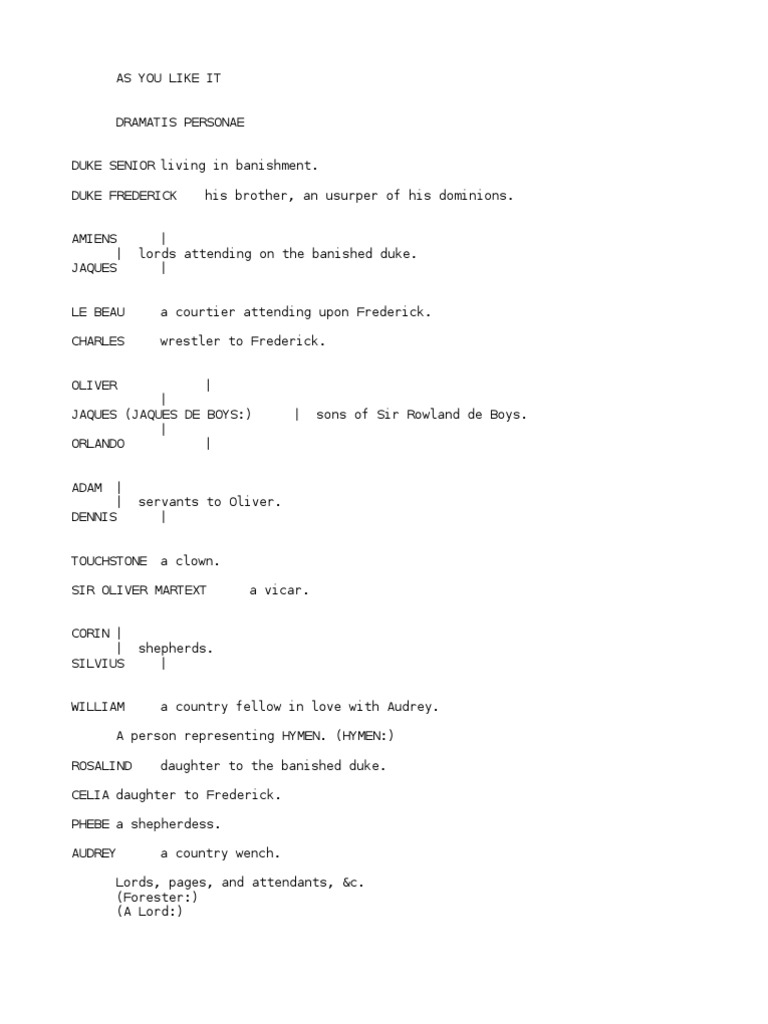 William Shakespeare - As You Like It | PDF | As You Like It
