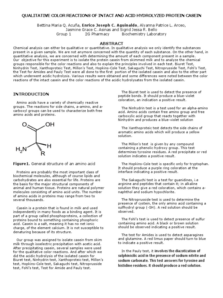 Color Reactions of Casein Proteins | PDF | Amino Acid | Hydrolysis