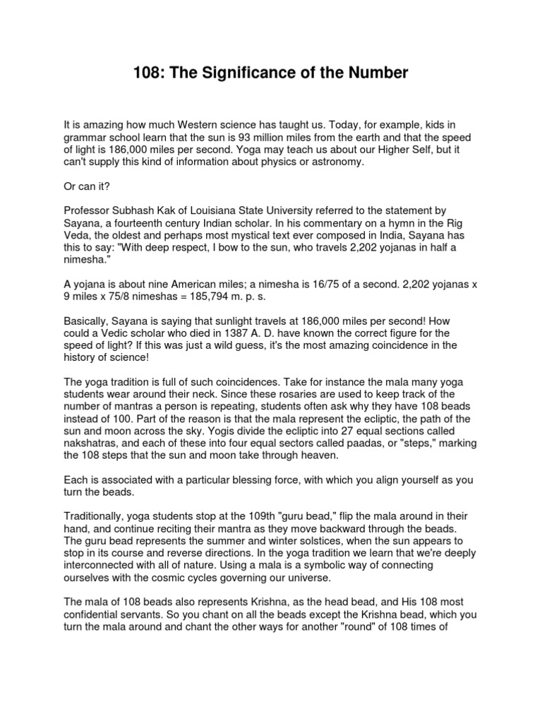 108 The Significance of The Number | PDF | Yoga | Chakra