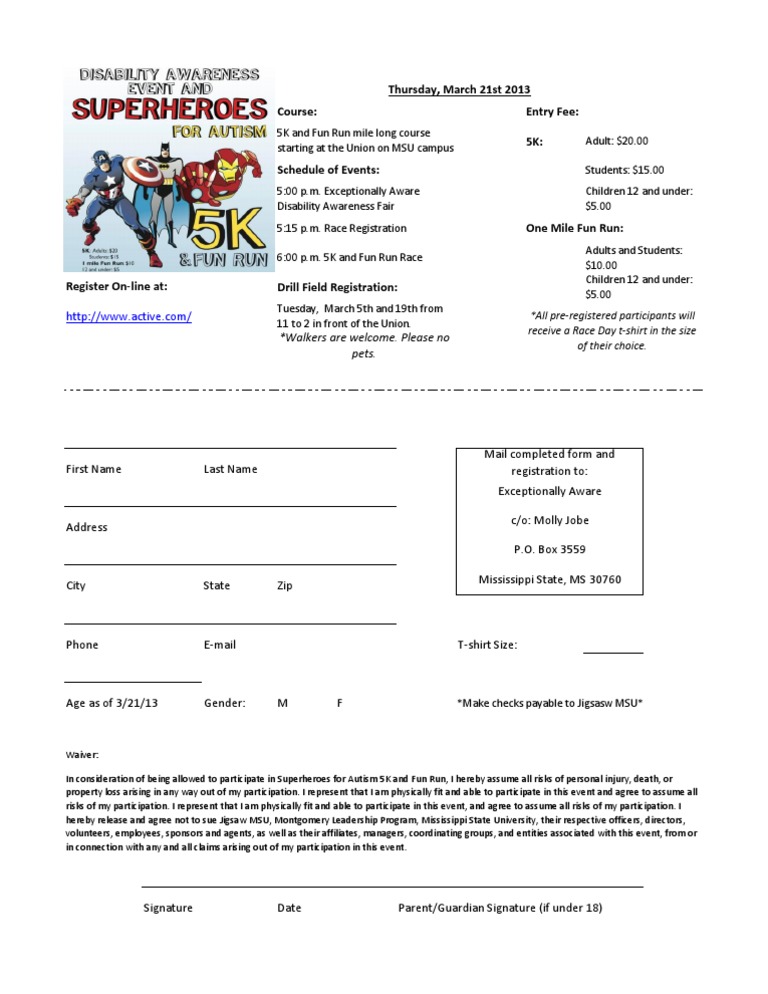 Superheroes for Autism 5K & Fun Run | PDF