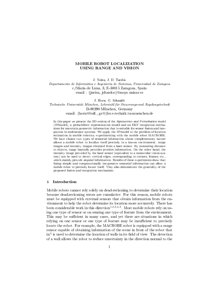 Mobile Robot Localization Using Range and Vision | PDF | Teaching ...