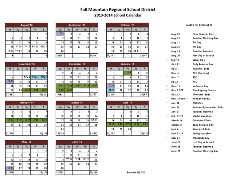 2013-2014 School Calendar | PDF