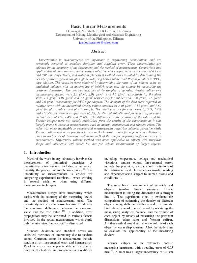 Technical Paper Expt 1 | PDF | Accuracy And Precision | Standard Error