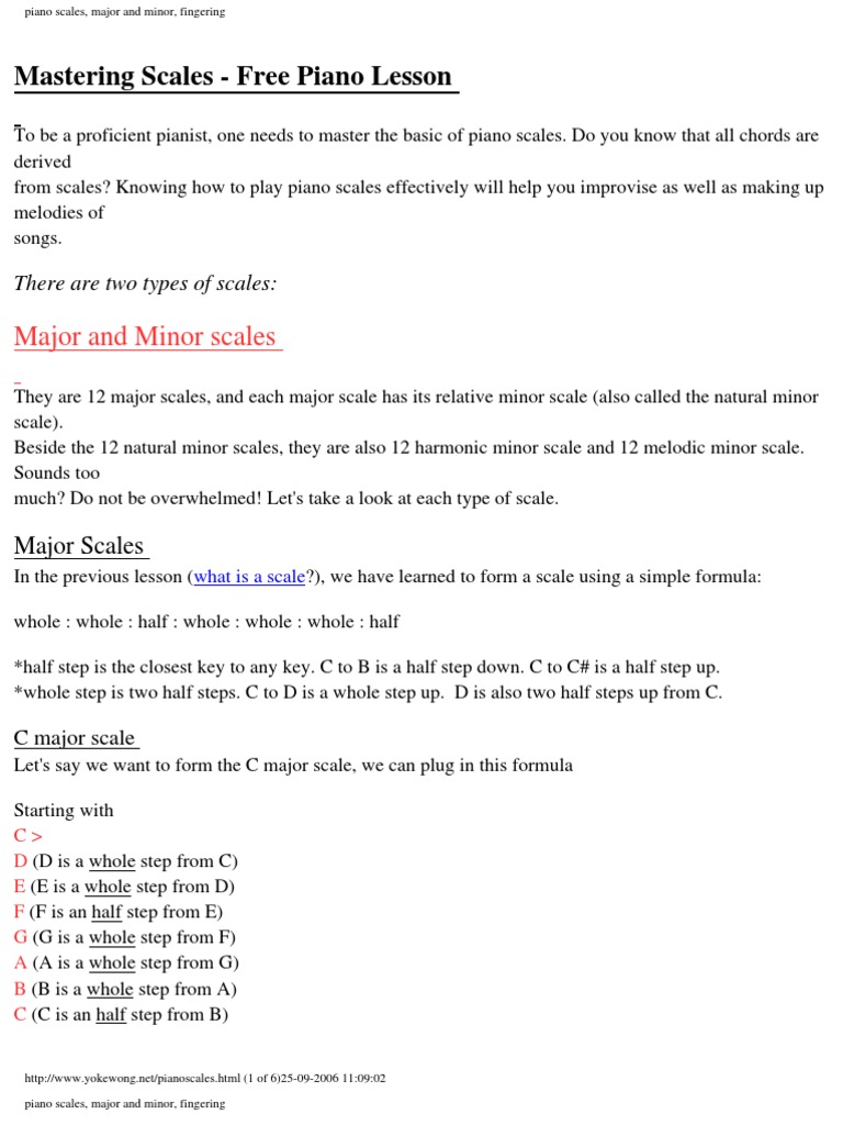 Piano Major and Minor Scales Guide | PDF | Minor Scale | Scale (Music)