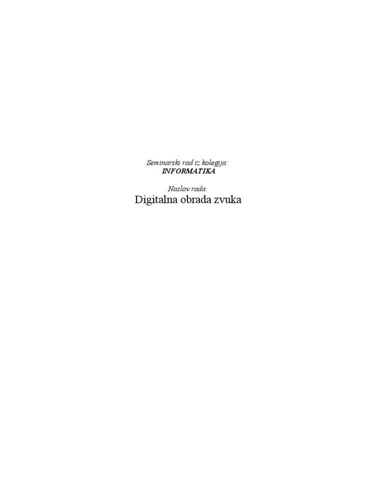 Digitalna Obrada Zvuka | PDF