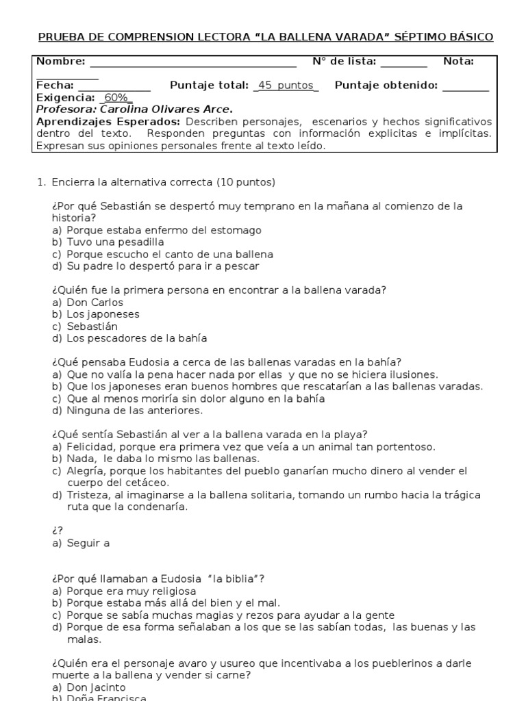 PRUEBA DE COMPRENSION LECTORA SEPTIMO BÁSICO 1