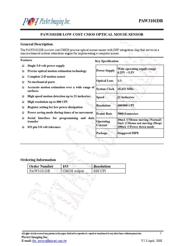 CMOS Optical Mouse Sensor | PDF | Integer (Computer Science) | Digital ...