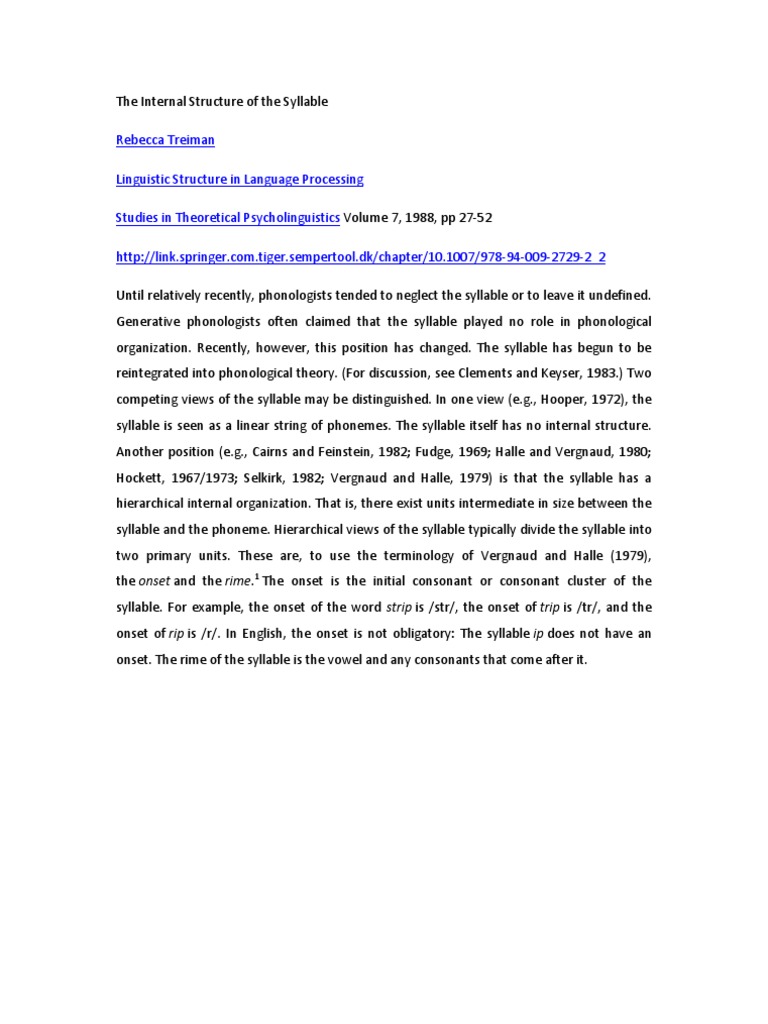 The Internal Structure of The Syllable | PDF | Syllable | Consonant