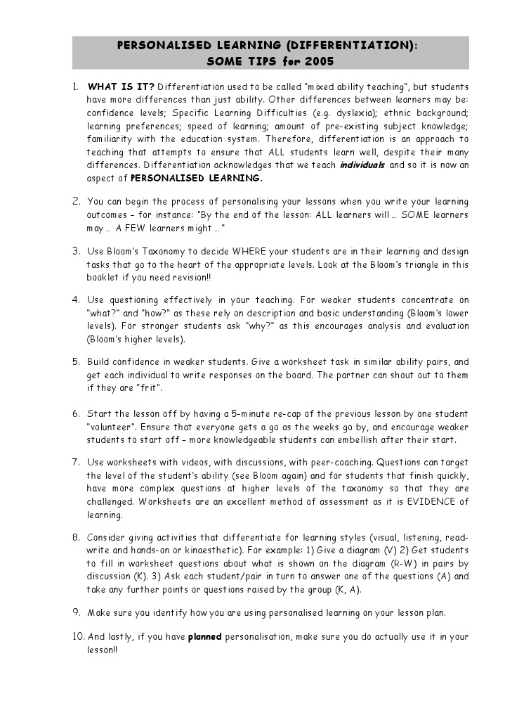 Personalised Learning Differentiation | PDF | Neuropsychological Assessment | Learning