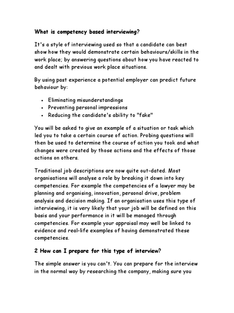 Competency Based Interviewing | PDF | Psychological Concepts ...