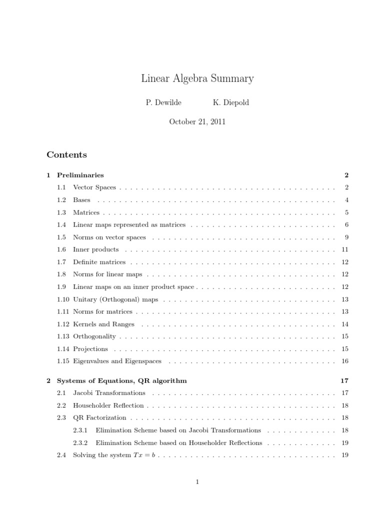 Linear Algebra Summary | PDF | Eigenvalues And Eigenvectors | Matrix ...