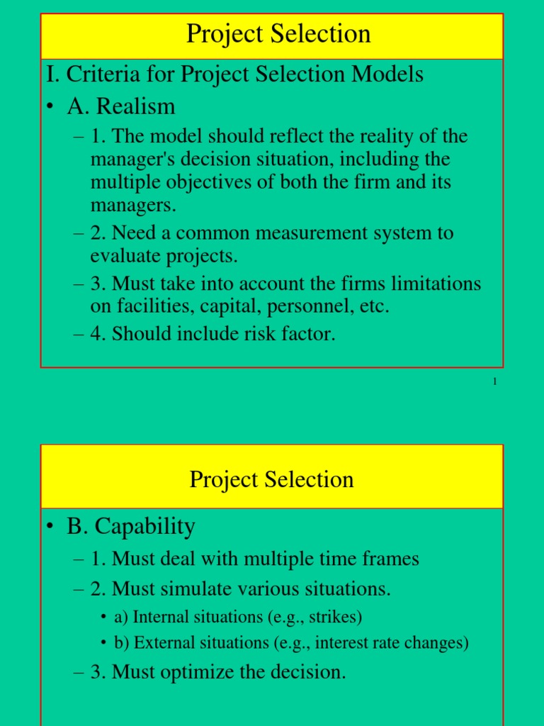 Project Selection: I. Criteria For Project Selection Models - A. Realism | Download Free PDF ...