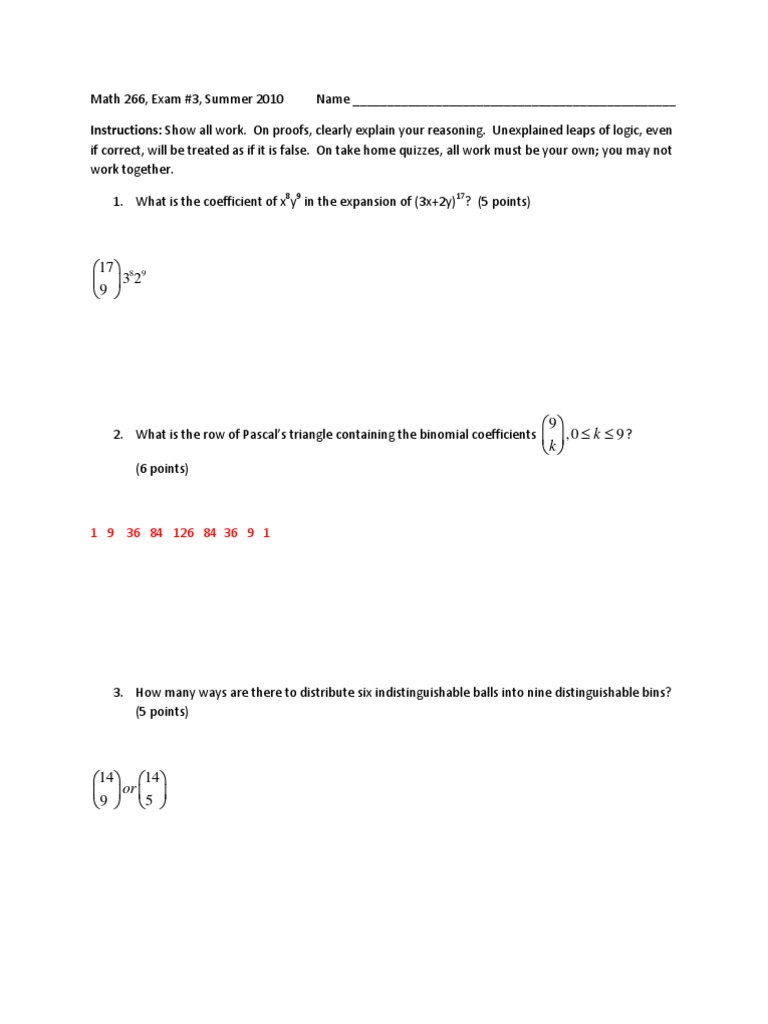 Math 266 Exam #3 Solutions Summer 2010 | PDF | Probability | Logic