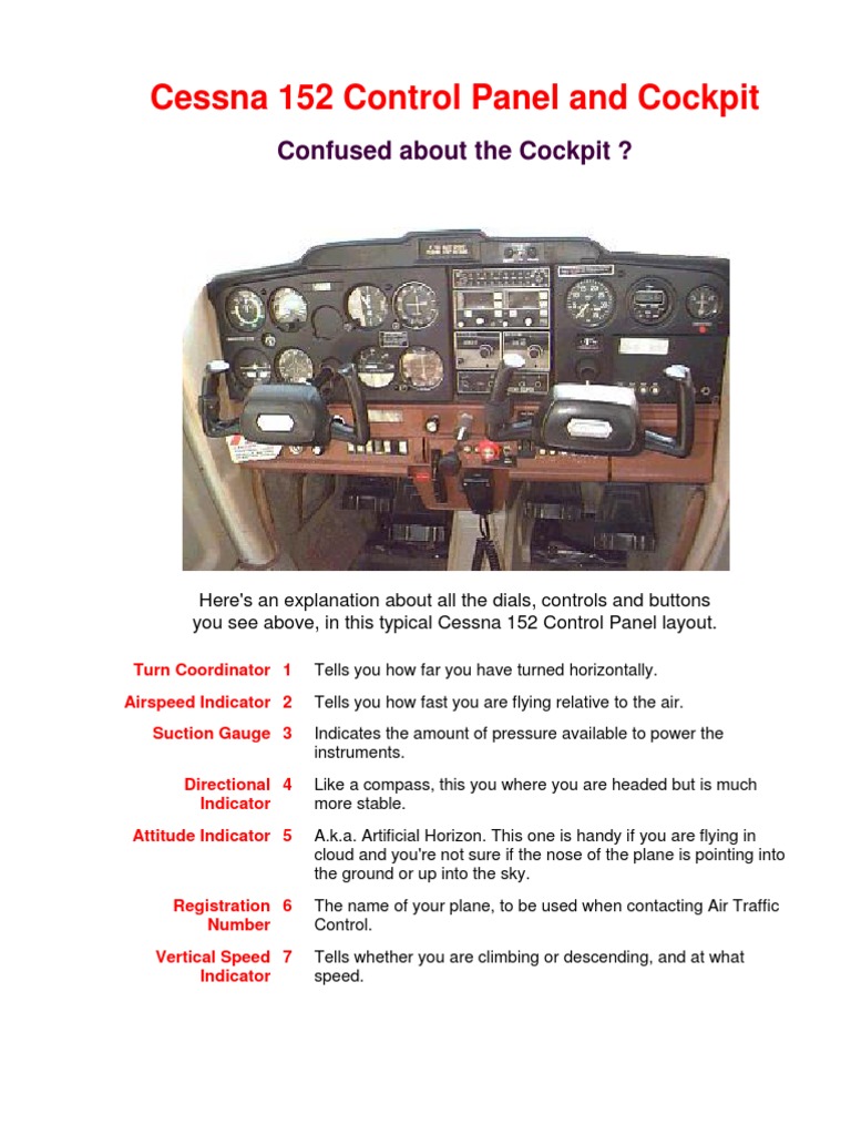 Cessna 152 Cockpit Control Overview | PDF | Carburetor | Airplane