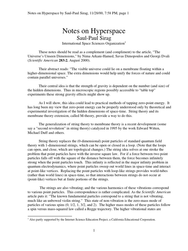 Notes On Hyperspace: Saul-Paul Sirag | PDF | Group (Mathematics ...