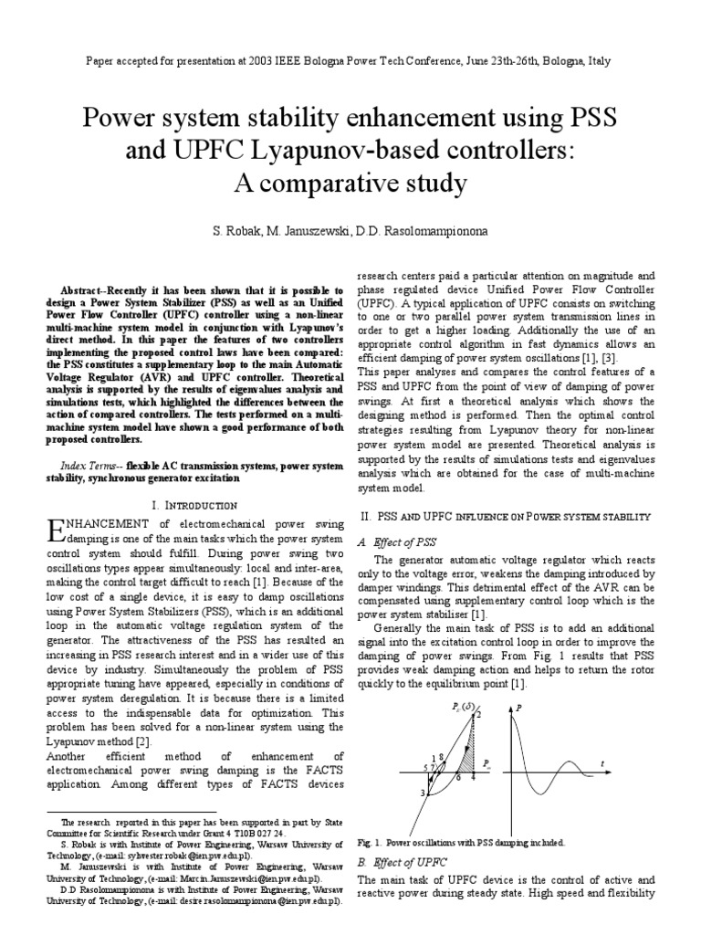 Power System Stability Enhancement Using PSS PDF | PDF | Electric Power System | Power Engineering