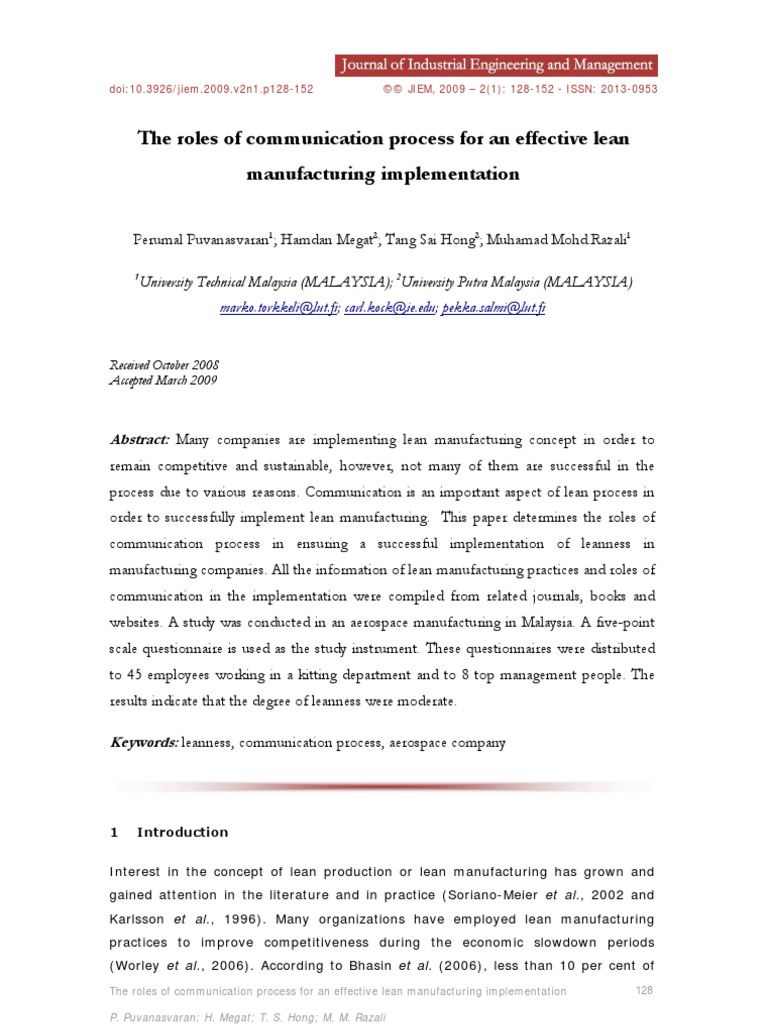 The Roles of Communication Process For An Effective Lean Manufacturing ...