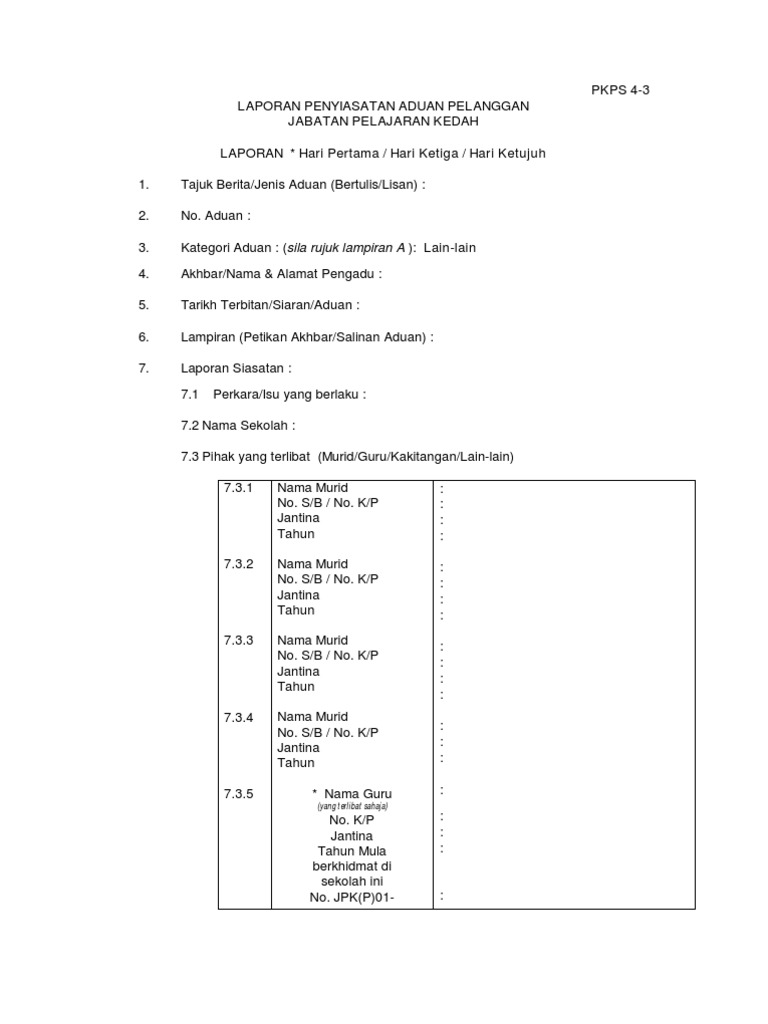 Format Laporan Penyiasatan Aduan | PDF