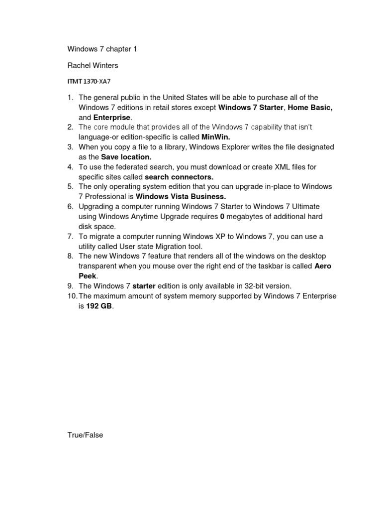 Windows 7 Chapter 1 Homework | PDF | Windows 7 | Windows Vista