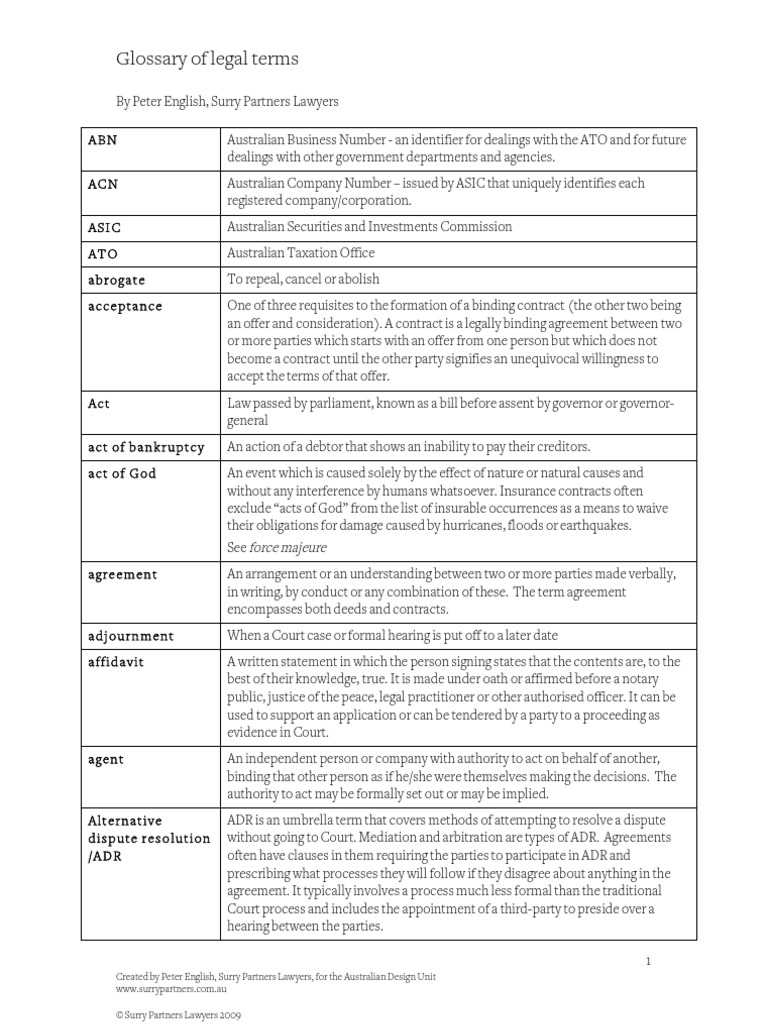 Glossary Legal Terms | PDF