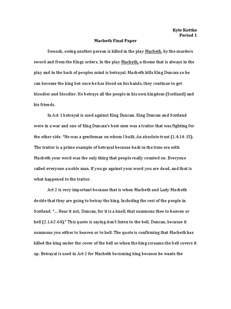 Kyle Kottke Period 1 Macbeth Final Paper | PDF | Macbeth ...