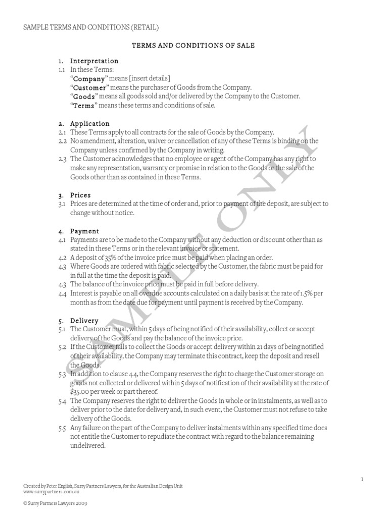 Sample Terms and Conditions | PDF