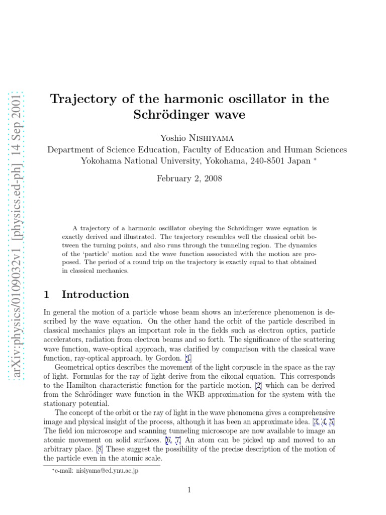Trajectory of The Harmonic Oscillator in The SCHR Odinger Wave | PDF | Wave Function | Quantum ...